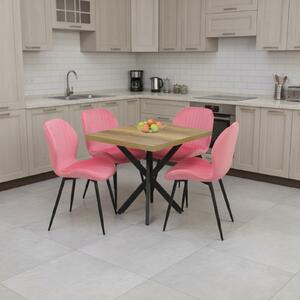 Set Masă fixă Pătrată Tania X Stejar cu 4 Scaune Opal Roz 2 | FAVI.ro