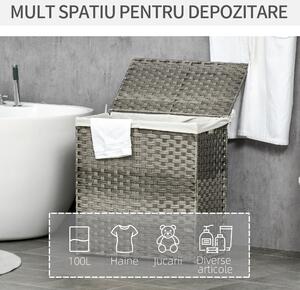 HOMCOM Cos de rufe din ratan cu capac, cos de rufe 100 litri cu 2 ...