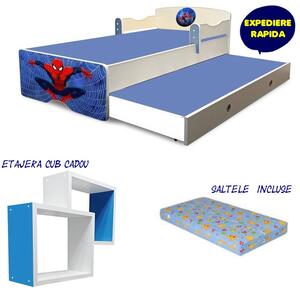 Pat 2 copii Super Kitty cu saltele de 160x80 si 140x70 incluse | FAVI.ro