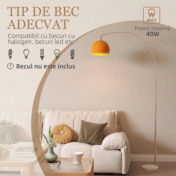 HOMCOM Lampă de Podea cu Arc cu Întrerupător cu Pedală Alb și ...