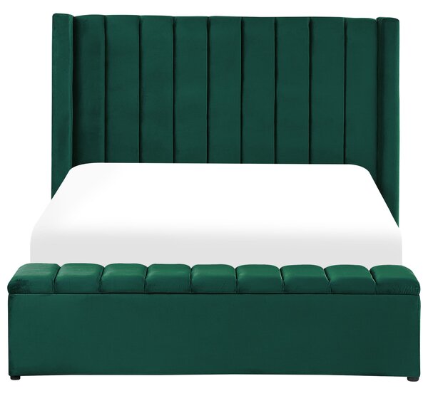 Pat cu bancă de depozitare Catifea NOYERS 140 x 200 cm Verde smarald ...