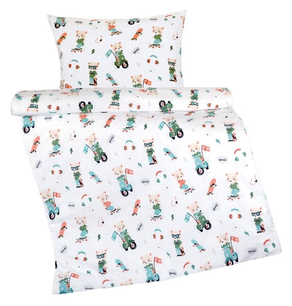 Lenjerie de pat pentru copii Bellatex AgataUrsuleț pe motocicletă, 90 x 135 cm, 45 x 60 cm | FAVI.ro