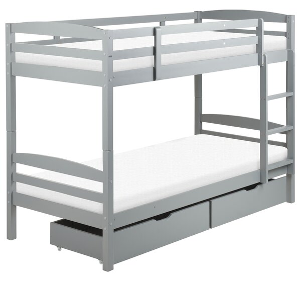 Pat supraetajat cu sertare Lemn de pin REGAT 90 x 200 cm Gri | FAVI.ro