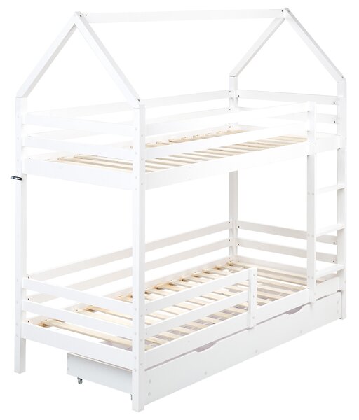 Pat supraetajat cu sertare Casă Lemn de pin GIRGOLS 90 x 200 cm cu ...