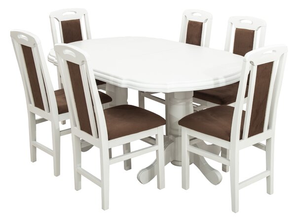 Set masa extensibila 160x200 cm Jork alba cu 6 scaune tapitate ZIM ...