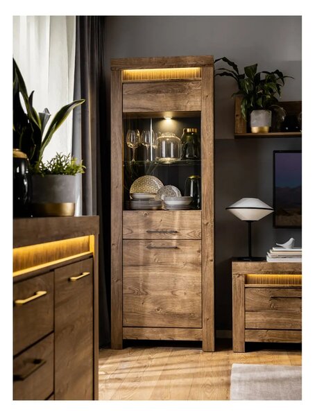 Vitrina TORIN, stejar, PAL/sticla securizata, 71x45x200 cm | FAVI.ro