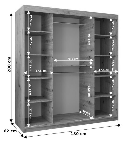 Z0ND0 Dulap de haine 180 cm Eclipse (Stejar artisan + Alb mat). 1063421 ...