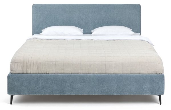 Pat matrimonial albastru tapițat cu somieră 160x200 cm Noira Slim ...