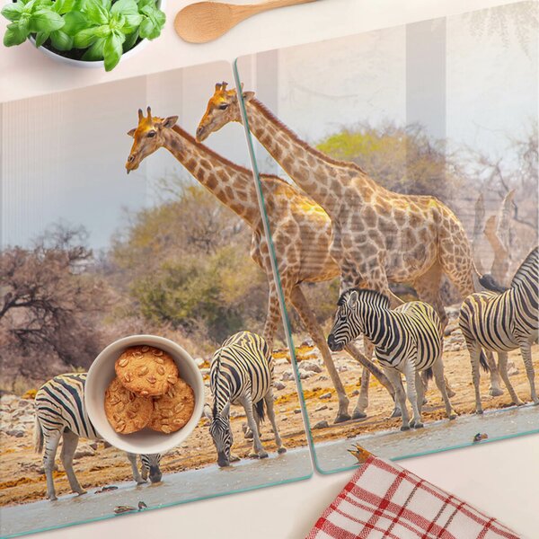 Tocător din sticlă Zebră și girafă în habitatul lor natural | FAVI.ro