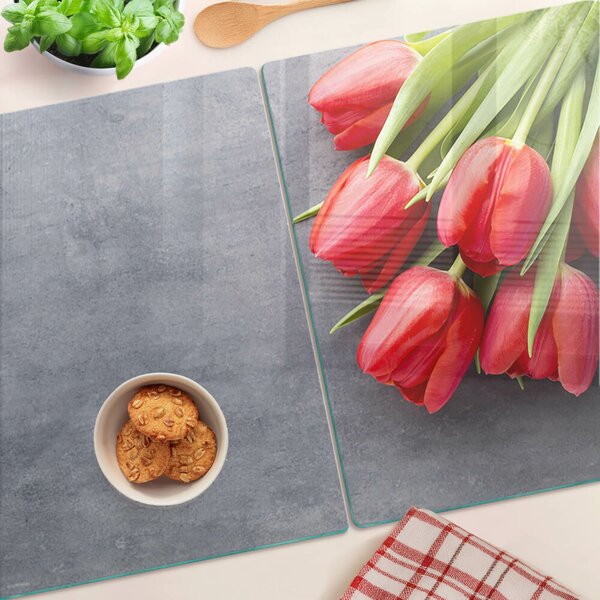 Tocător din sticlă Lalele pe un fundal gri | FAVI.ro