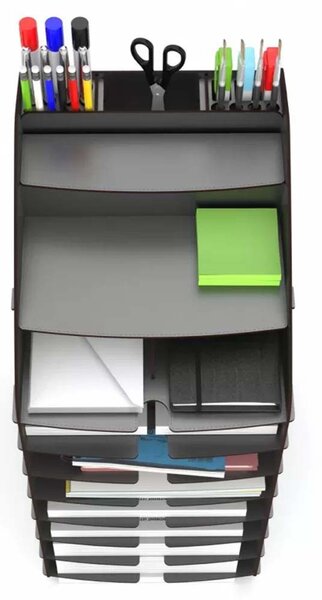 Organizator pentru birou cu tavite Tower, MDF, negru | FAVI.ro