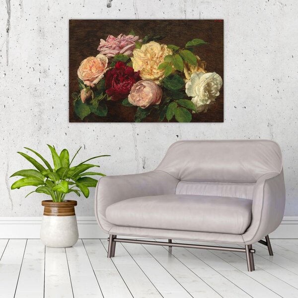 Tablou - Henri Fantin-Latour, Roses de Nice on a Table, reproducere (90x60 cm) | FAVI.ro