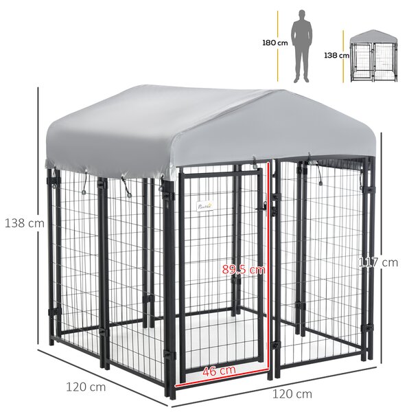 PawHut Chenar exterior cu acoperiș încuietoare pentru câine cadru din ...