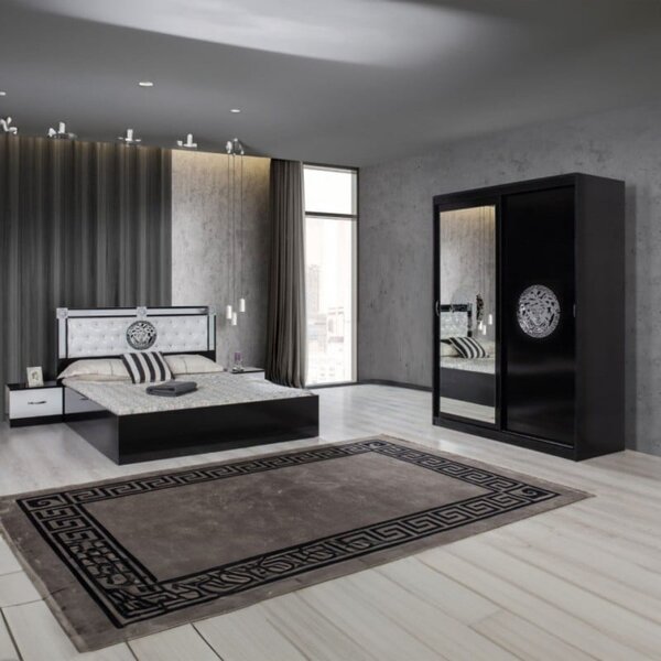 Set Mobila De Dormitor Versus Negru, pat 160x200cm, dulap 150x208cm ...