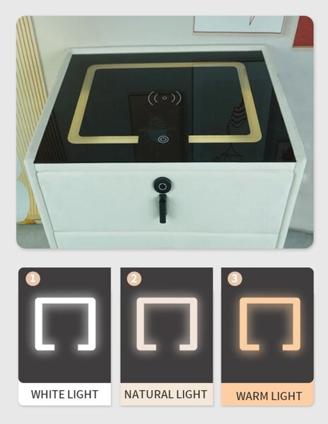 Noptiera inteligenta multifunctionala, iluminare LED tactil, blocare ...