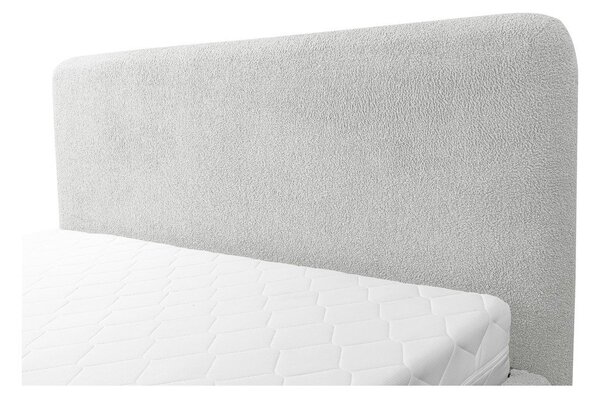 Pat matrimonial gri deschis tapițat cu spațiu de depozitare cu somieră ...