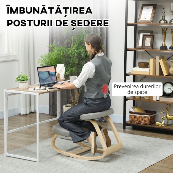 HOMCOM Scaun pentru genunchi cu balansare, din țesătură cu aspect de in ...