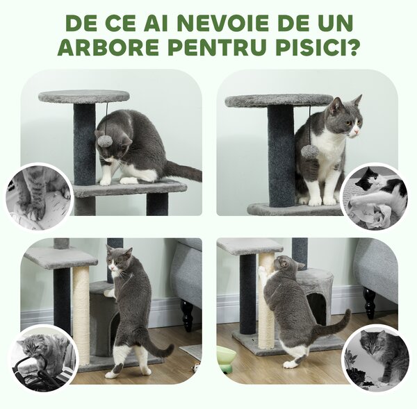 PawHut Ansamblu de joacă pentru pisici, multe niveluri cu stâlpi de ...