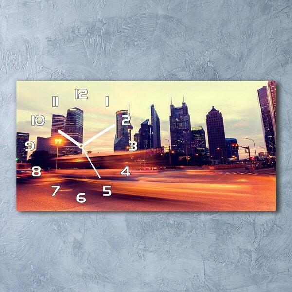 Ceas de perete modern din sticla Shanghai pe timp de noapte | FAVI.ro