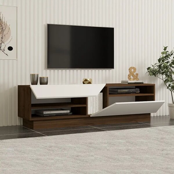 Comoda televizor Coza pentru living culoare alb si nuc, 160 cm | FAVI.ro