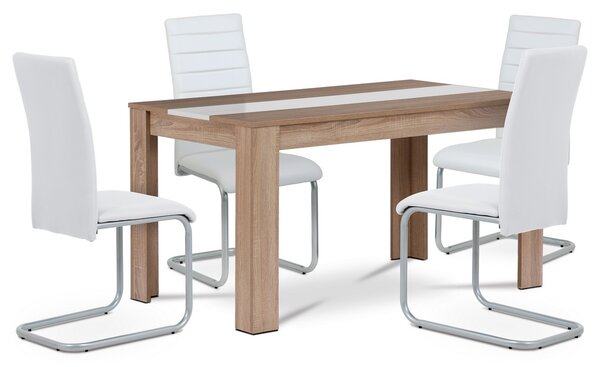 Set masă MDF cu 4 scaune albe, stejar Sonoma | FAVI.ro