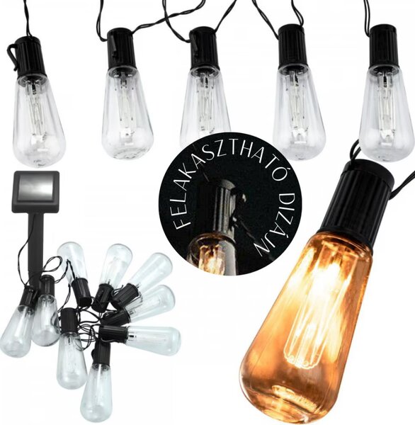 Bec solar LED pentru exterior, cu șir de lumini - 10 LED-uri - 2 m ...