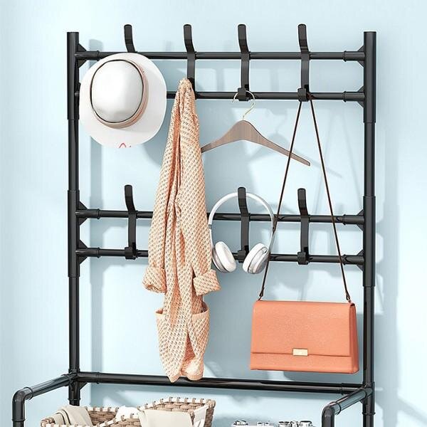 Cuier metalic cu rafturi, raft de organizare, Negru | FAVI.ro