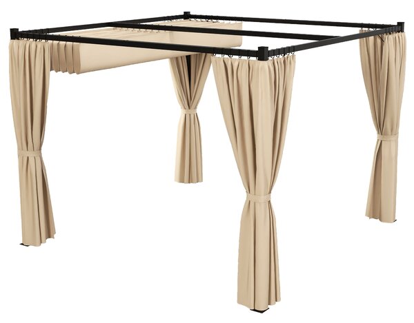 Outsunny Pergola 3 x 3(m) cu acoperis copertina retractabila si perdele ...