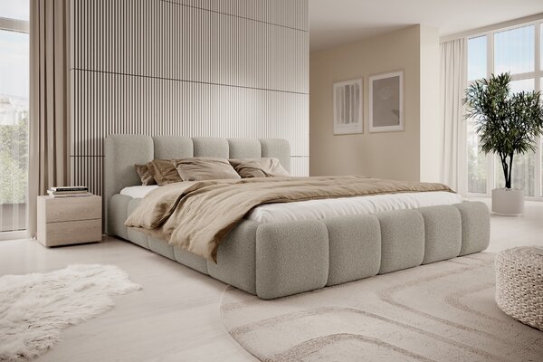 Pat tapițat cu ladă de depozitare Tesia 160x200 - bouclé bej Quelle 05 ...