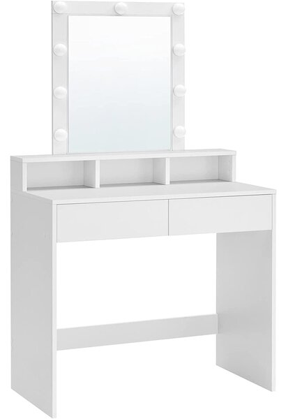 Masuta de toaleta cu oglinda si lumina reglabila, 80 x 145 x 40 cm, alb ...