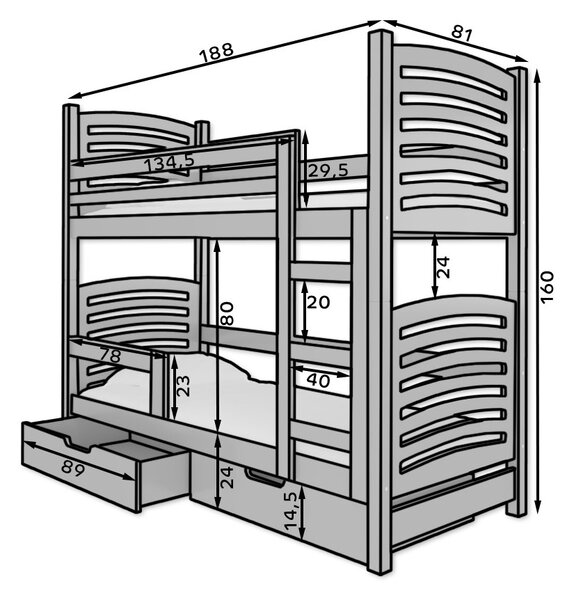 Z0ND0 Pat etajat pentru copii 180x75 cm. 1052115 | FAVI.ro