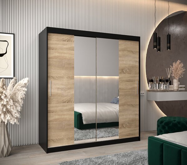 Z0ND0 Dulap de haine 180 cm Toki 1 (negru mat + stejar sonoma). 1064922 ...