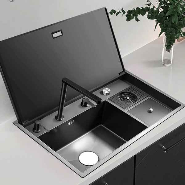 Chiuveta multifunctionala inox, TRENDY’S, gri 90x50 cm, cu capac ...