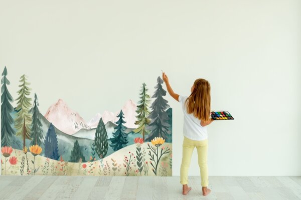 Sticker pentru copii - Peisaj cu dealuri si munti | FAVI.ro