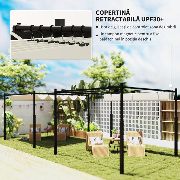 Outsunny Pergolă Pavilion cu Acoperiș Retractabil Rezistent la Apă ...