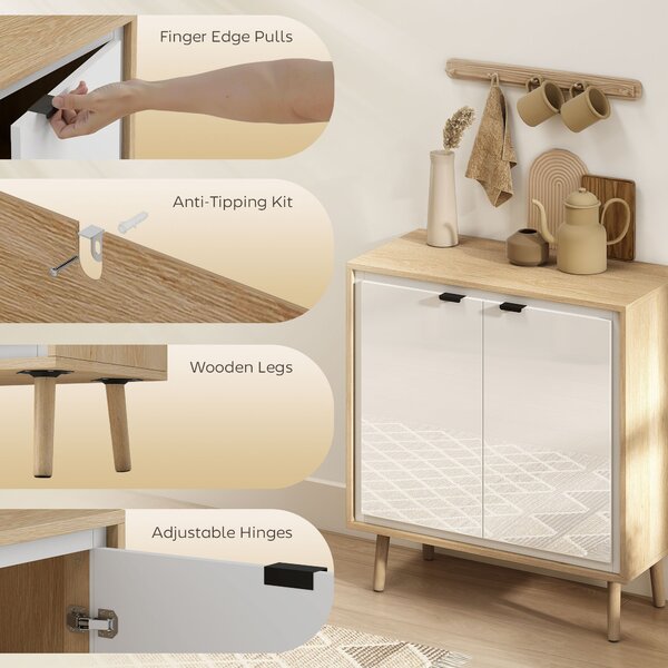 HOMCOM Dulap Modern cu 2 Uși și Raft Reglabil 72x35x77cm Alb și Stejar ...