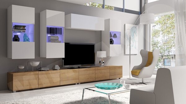 Z0ND0 Mobilier living V Badiani (Stejar auriu + Alb + Alb lucios ...