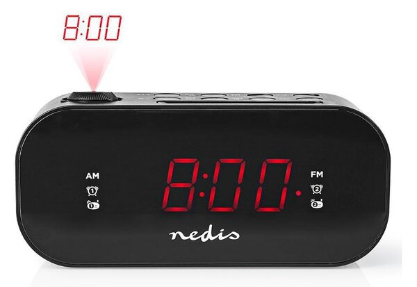Ceas deșteptător radio cu afișaj LED și proiector 230V Nedis CLAR009BK ...
