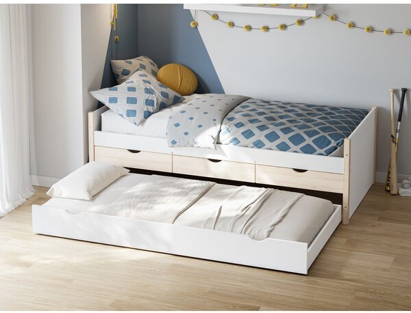 Pat pentru copii alb/în culoare naturală cu spațiu de depozitare 90x190 ...