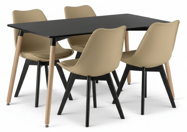 Set de sufragerie 1 + 4, masa neagra ADRIA 120x80 cm + scaun bej BALI ...