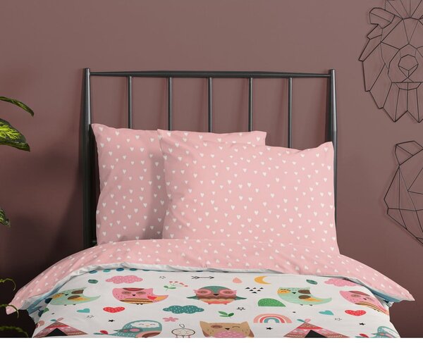 Lenjerie de pat pentru copii roz din bumbac pentru pat de o persoană ...