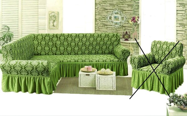 Husa elastica pentru coltar, cu volanas, model Jacquard Verde | FAVI.ro