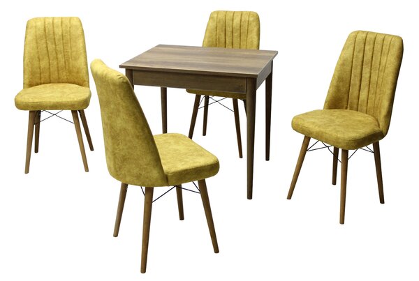 Set masă fixă Deco Nuc cu 4 scaune Atena | FAVI.ro