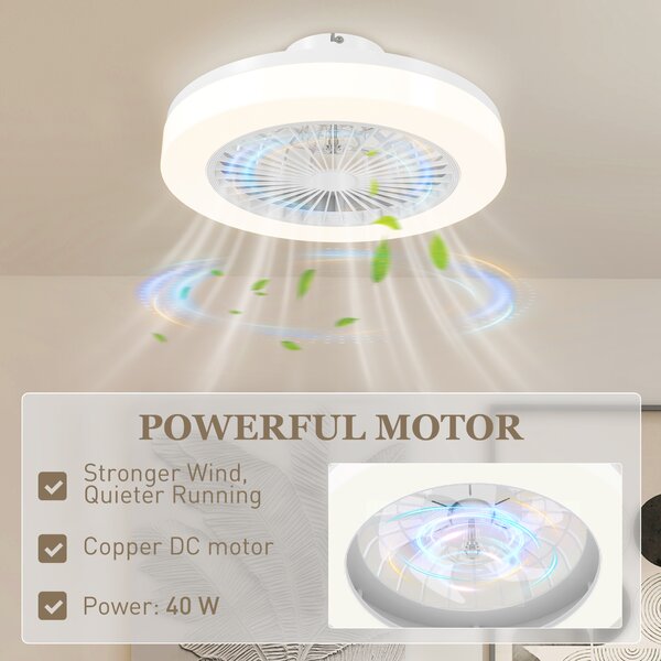 HOMCOM Ventilator de Tavan cu Lumină LED Reglabilă, 6 Viteze și Flux ...