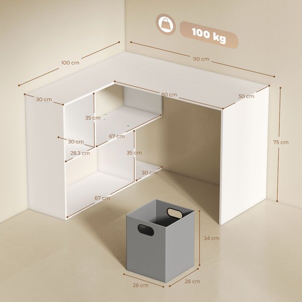 HOMCOM Birou de colț, birou pentru calculator cu sertar din țesătură și ...