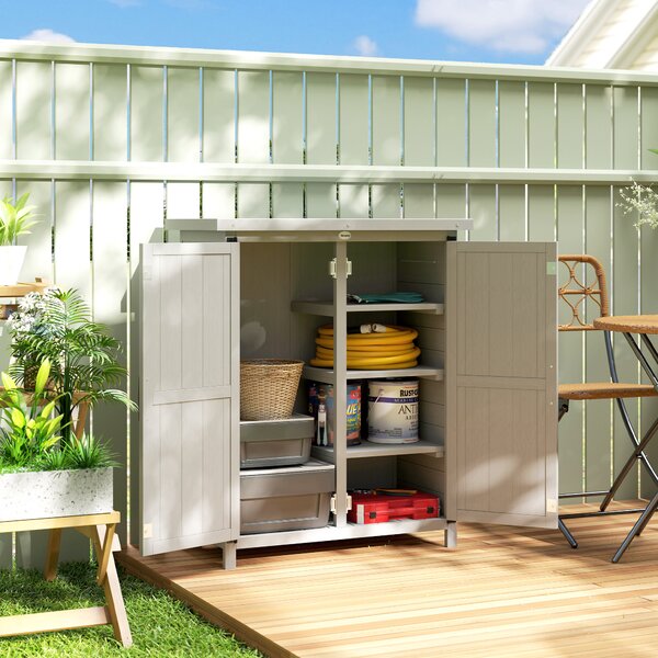 Outsunny Adăpost de grădină dulap 3 rafturi 2 uși acoperiș din tablă ...