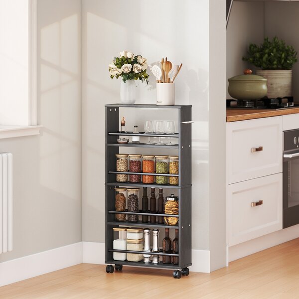 HOMCOM Raft multifuncțional cu roți, design îngust, 4 compartimente ...