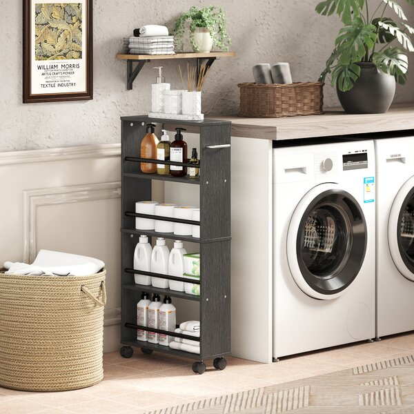 HOMCOM Raft multifuncțional cu roți, design îngust, 4 compartimente ...