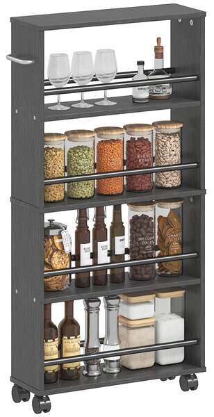 HOMCOM Raft multifuncțional cu roți, design îngust, 4 compartimente ...