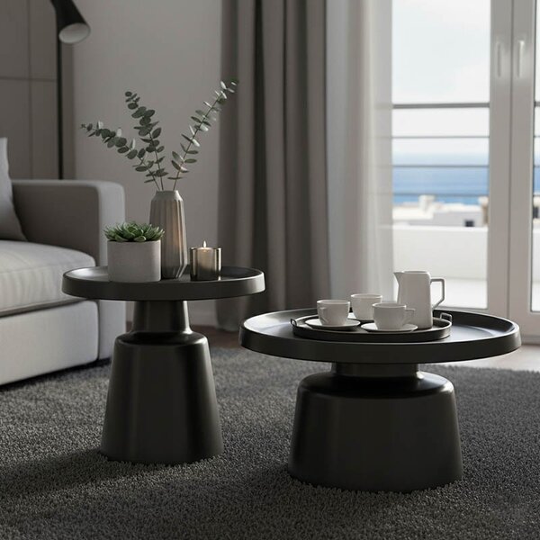 Set Masuta de cafea 2 buc Ginoze Negru 70x70x38 cm | FAVI.ro